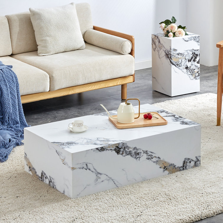 Wrought Studio Granison Deluxe Contemporary Marble Coffee Table Coffee Cocktail Tables